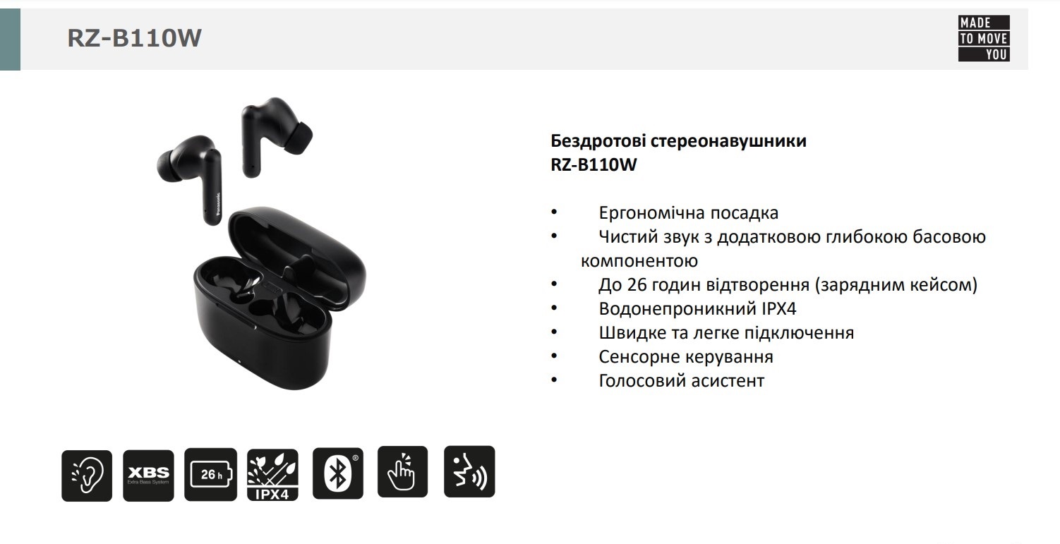 ≡ Навушники Panasonic RZ-B110W IPX4, Black (RZ-B110WDG-K) – купити в ...