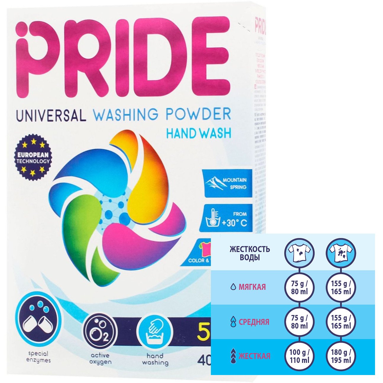 ≡ Пральний порошок Pride Універсальний Гірська свіжість Для ручного ...