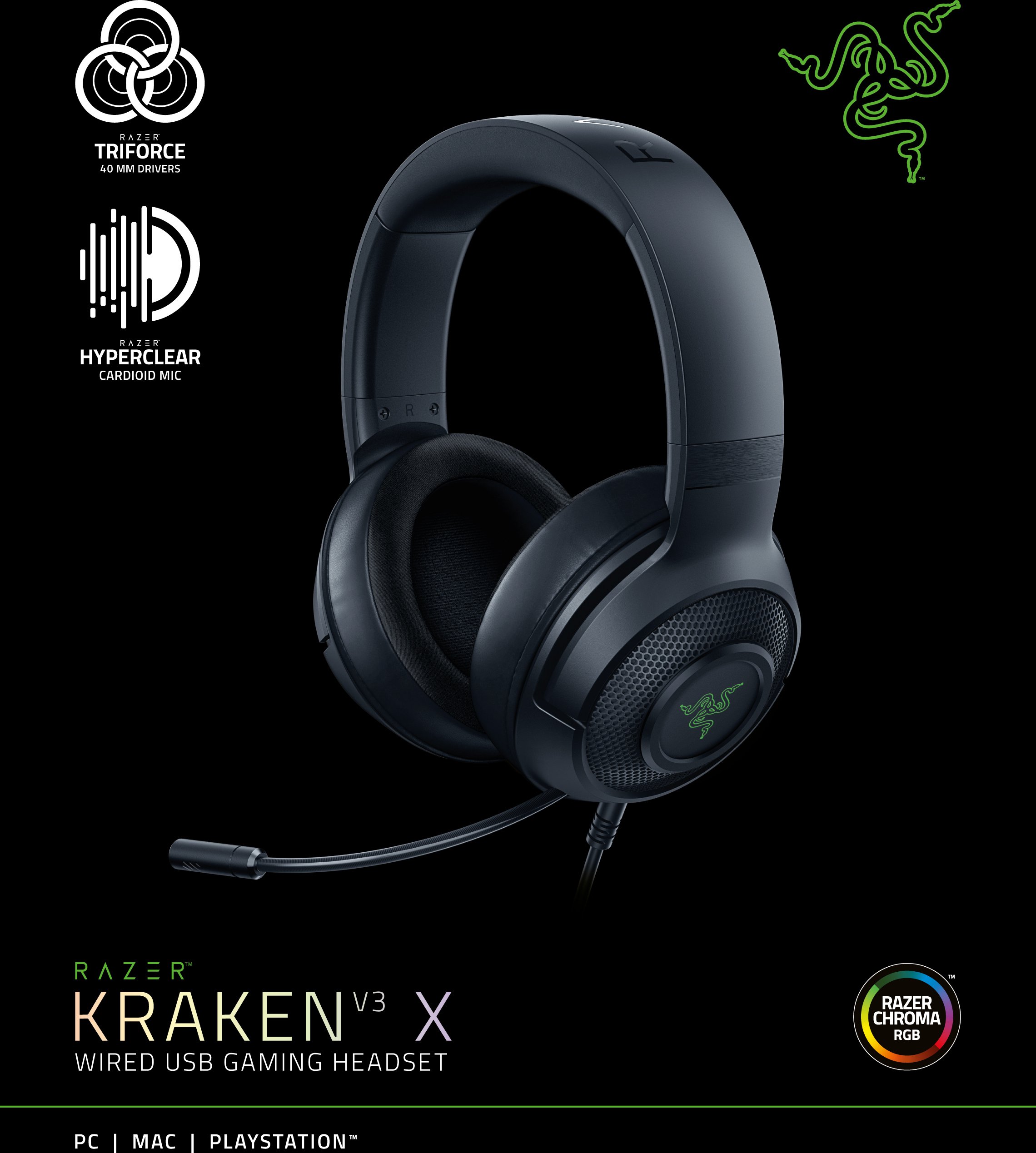 ≡ Ігрова гарнітура Razer Kraken V3 X 7.1 USB FRML Packaging Black (RZ04 ...