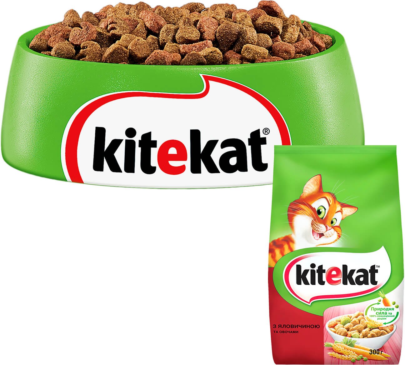 Сухой корм для взрослых кошек KiteKat с говядиной и овощами 300г ...