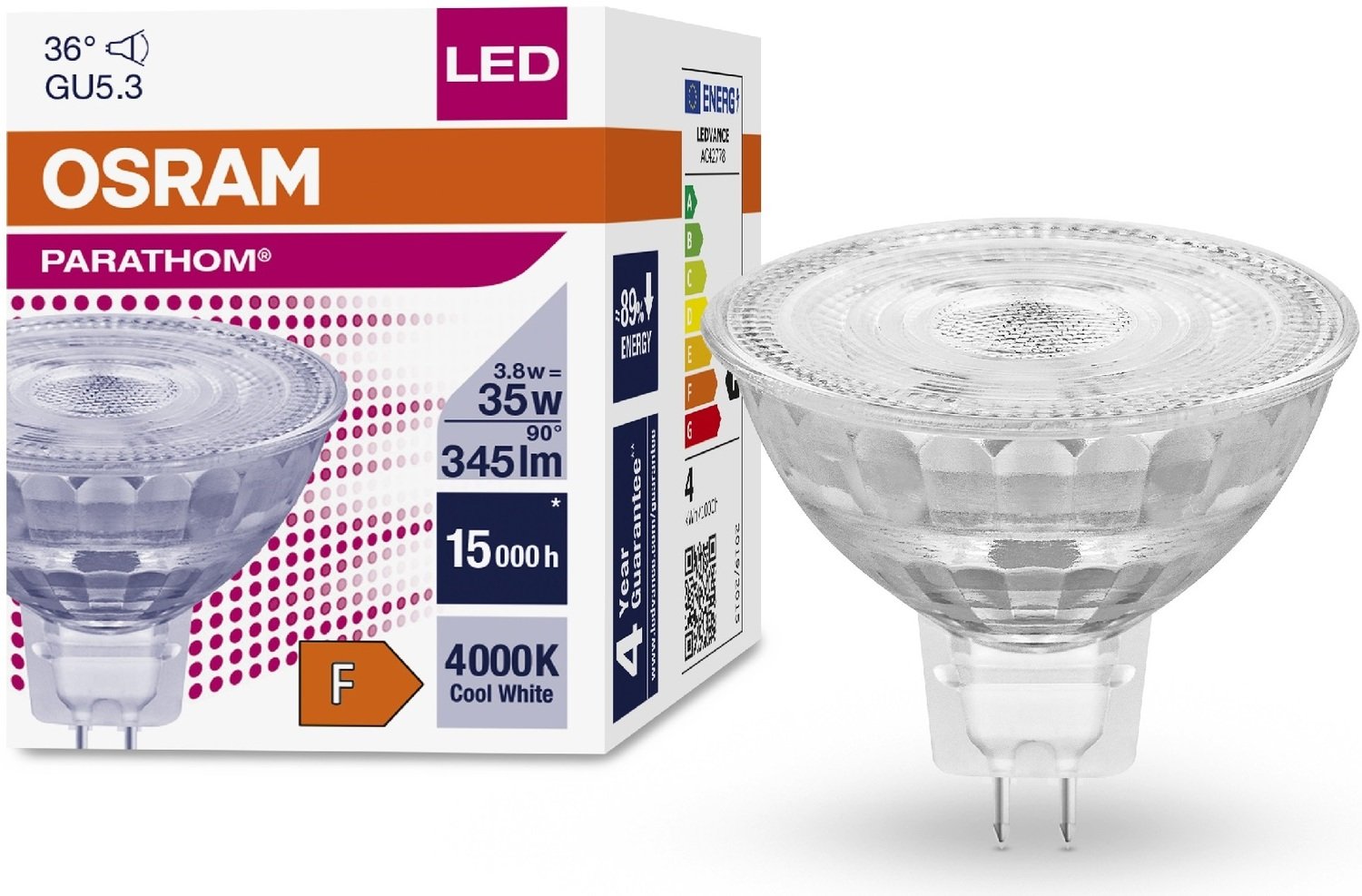 Лампа светодиодная OSRAM LED MR16 12V 3.8W (345Lm) 12V 4000K GU5.3 ...